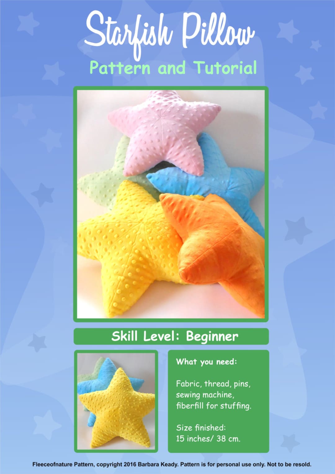 Starfish Sewing Pattern, PDF Sewing Pattern, Pillow Pattern, Minky Dot Starfish, Nautical Sewing ...
