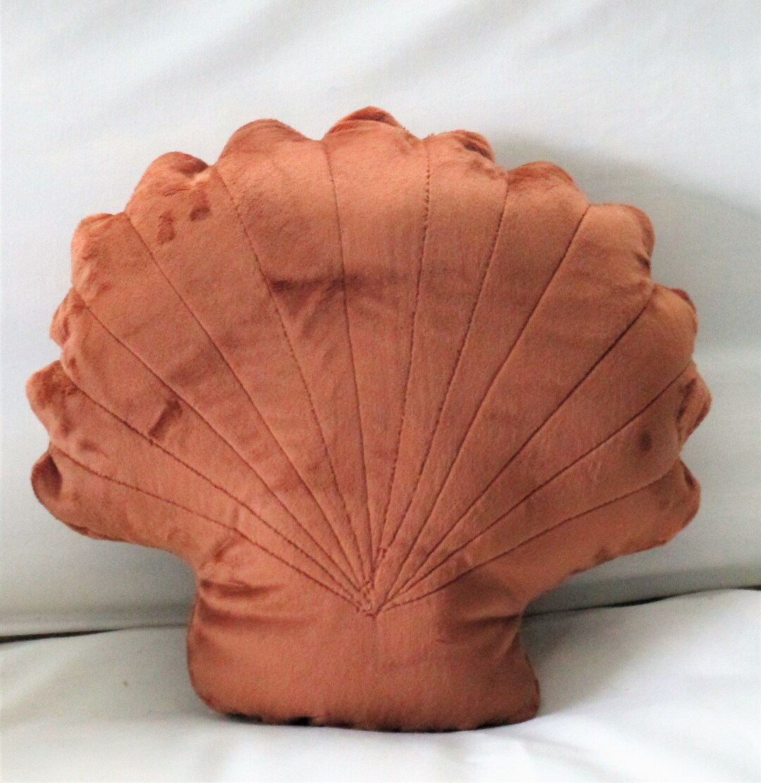 Scallop Shell Pillow, Cocoa Brown Minky Shell Pillow, Nautical Decor ...