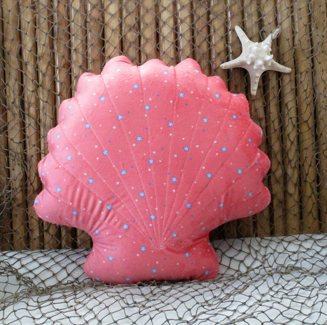 Scallop Shell Pillow, Coral Pink Minky Fabric Scallop Shell Pillow ...