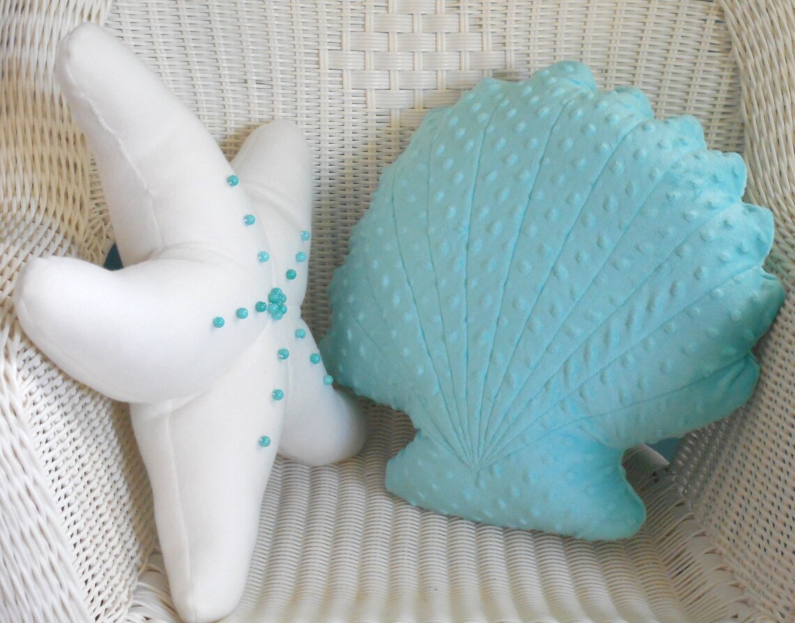 Scallop Shell Pillow Turquoise Minky Dot Shell Pillow - Etsy
