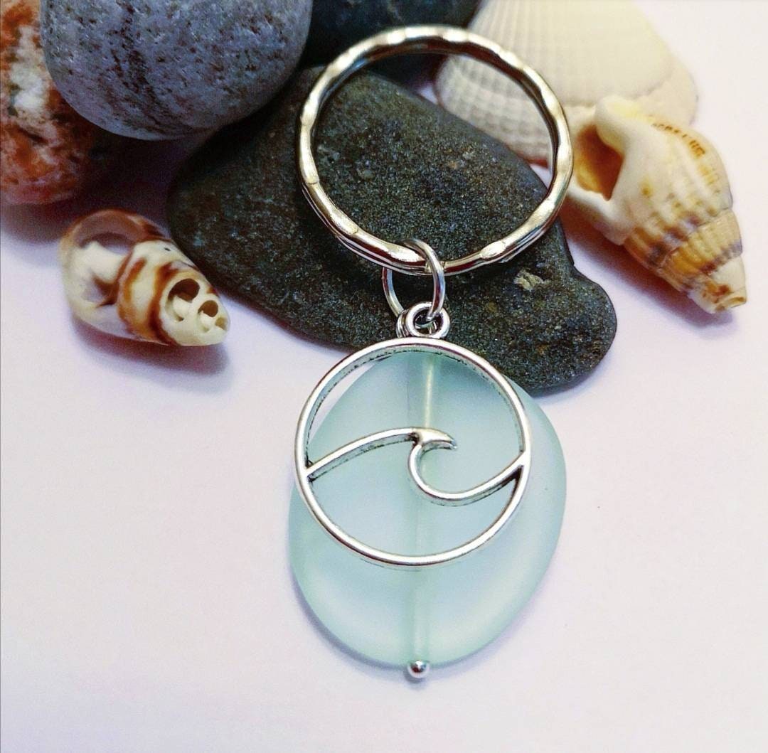 Sea Glass Keyring, Surfer Keyring, Beach Lover Gift, Beach Wedding ...