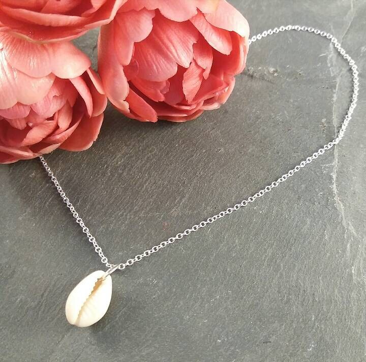 Cowrie Shell Necklace Sterling Silver Minimalist Simple Etsy