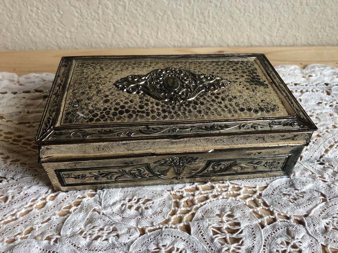 A Shabby Heavy Silver Tone Rectangle Shaped Box With A Textured Design ...