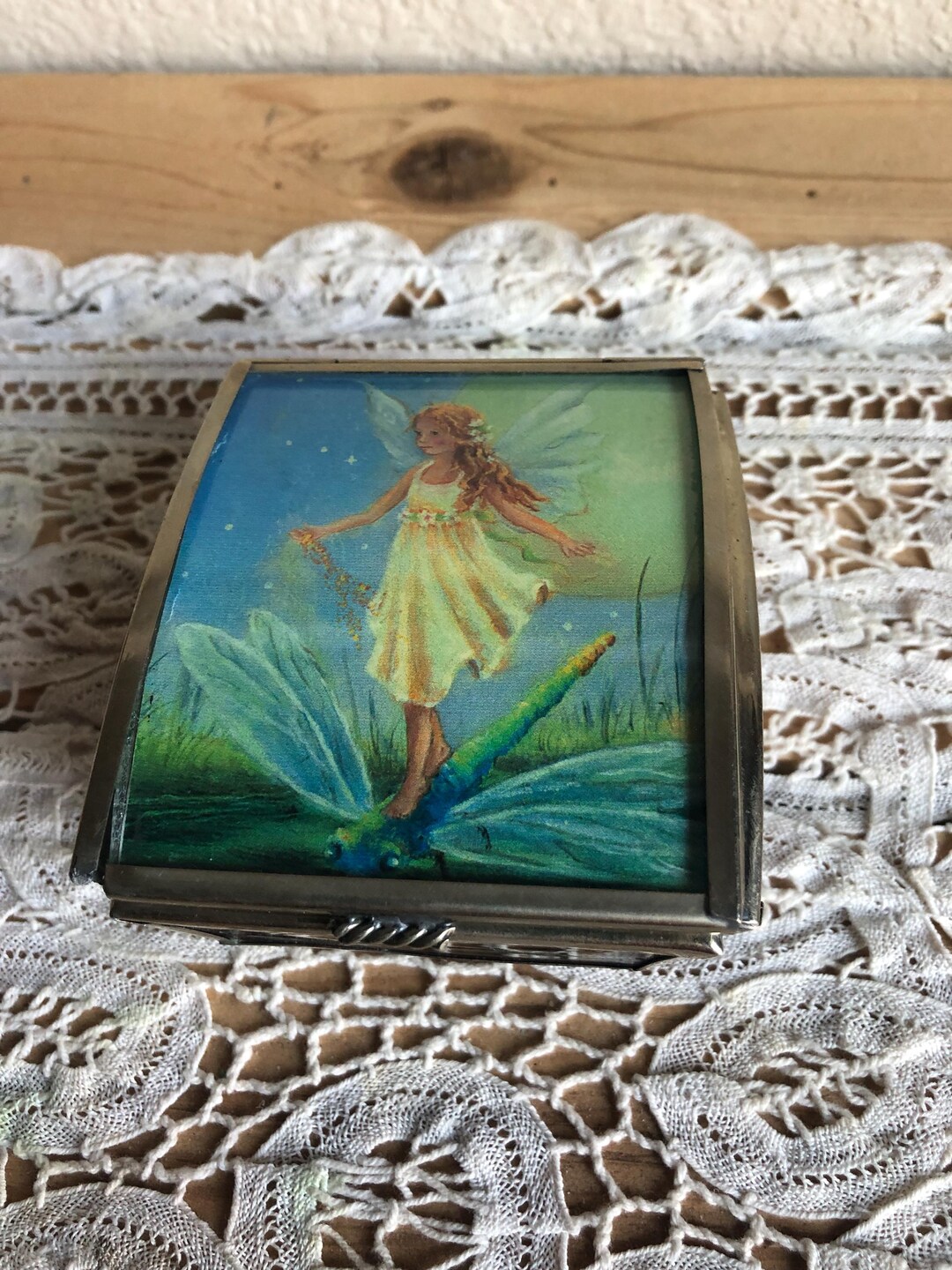 A Somewhat Distressed yet Lovely Small Music Box With A Dragonfly/fairy ...