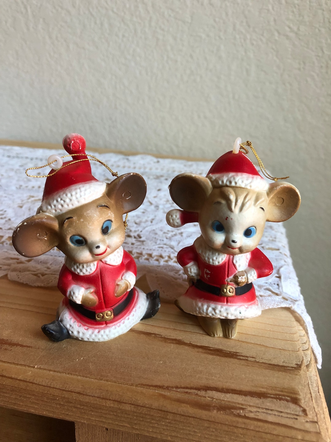 A Pair of Chippy Rustic Adorable Mice Dressed in Santa Suites Christmas ...