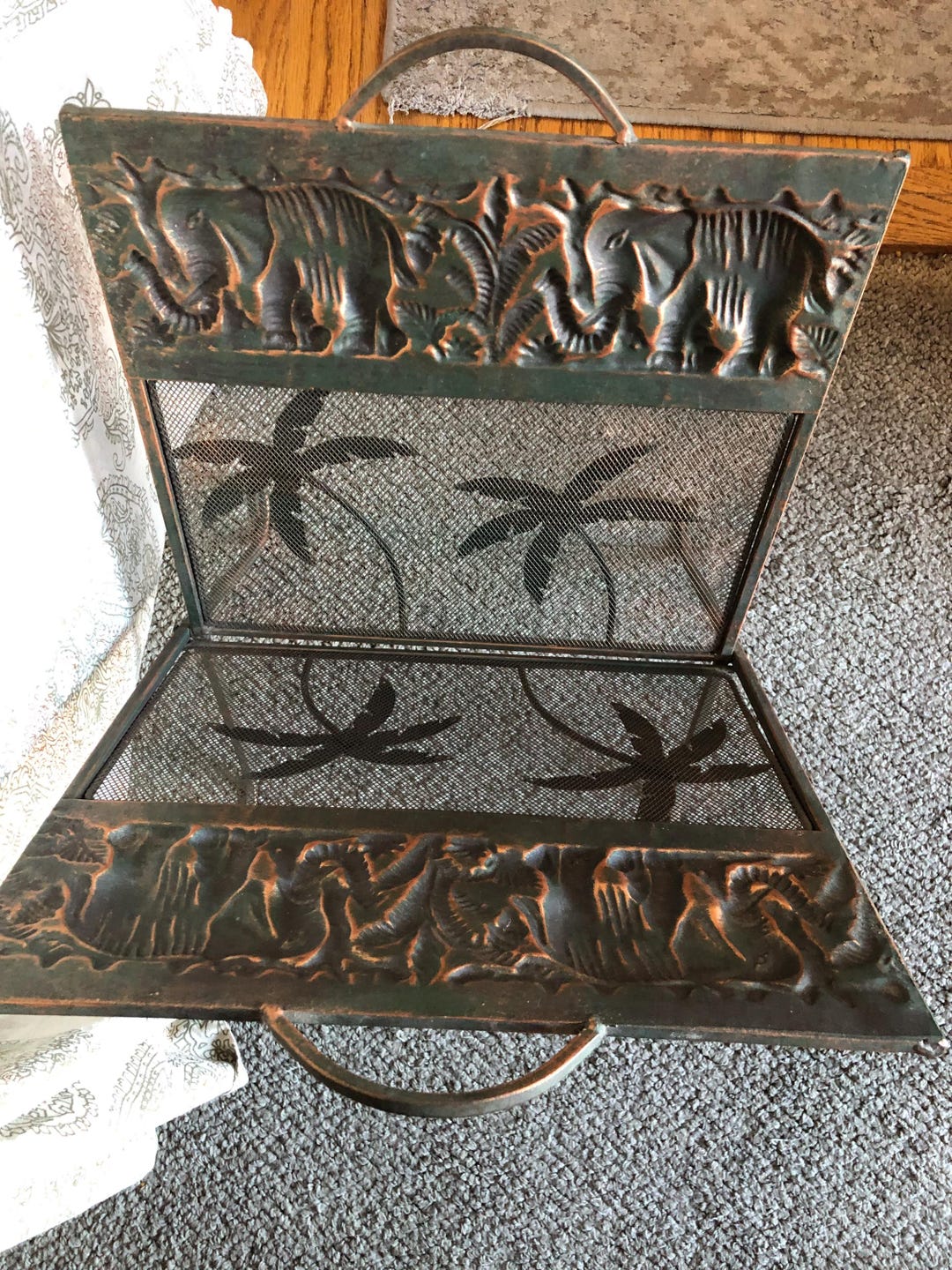 A Metal Fold up Magazine Rack/stand With an Elephant Jungle Motif See ...
