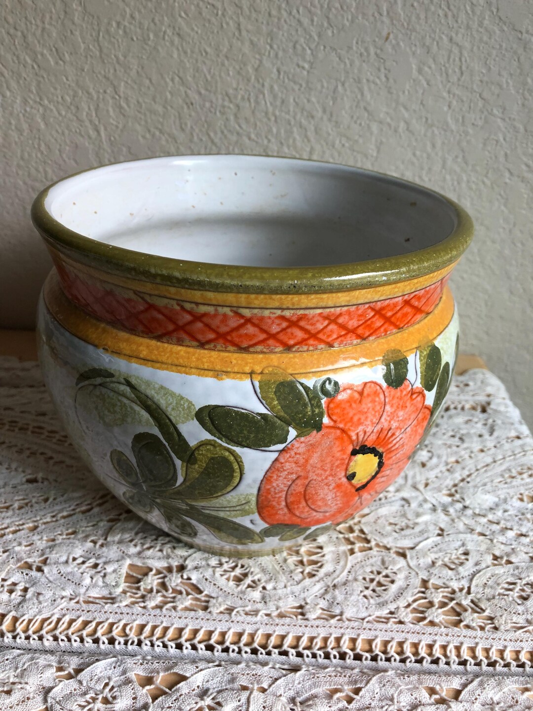 A Rustic Colorful Ceramic Planter Marked IT 165/A Italy See Description ...