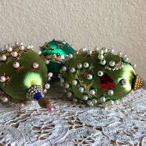 Four Satin Cover Styrofoam Push Pin Decorated Ornaments See Description ...