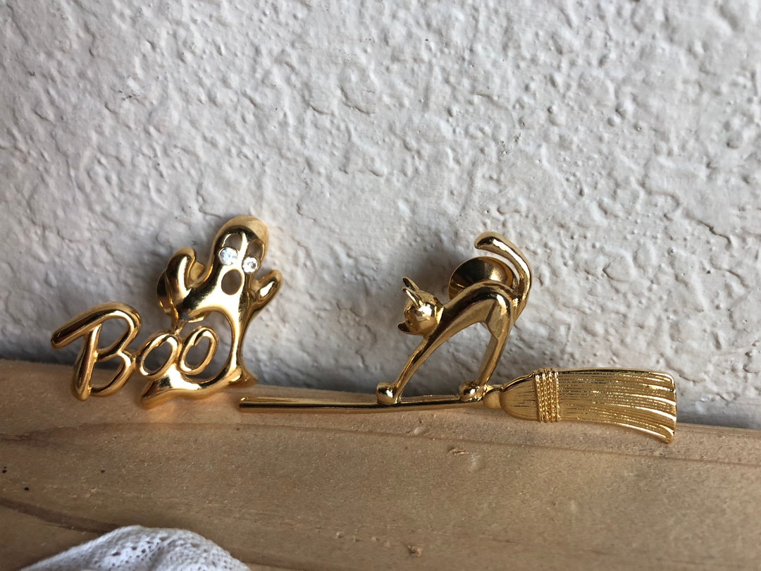 Two Shiny Gold Colored Metal Push Pins Costume Jewelry Pieces With A ...