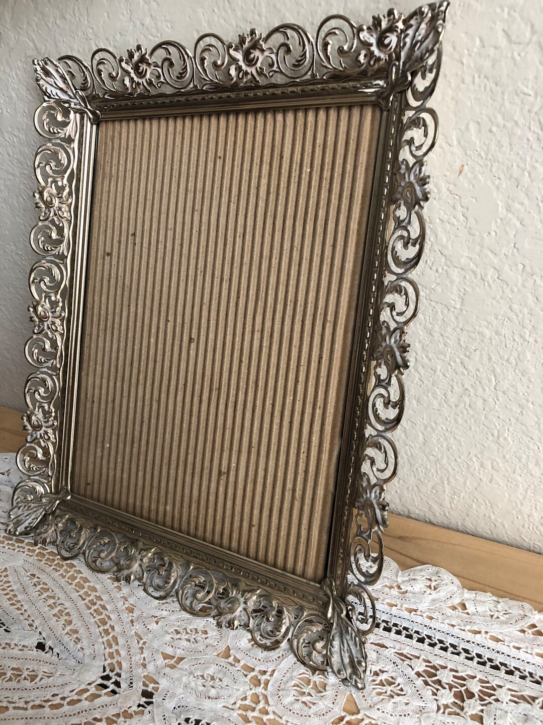 A Rustic Decorative Metal Wall Picture Frame With A Filigree Look/white ...