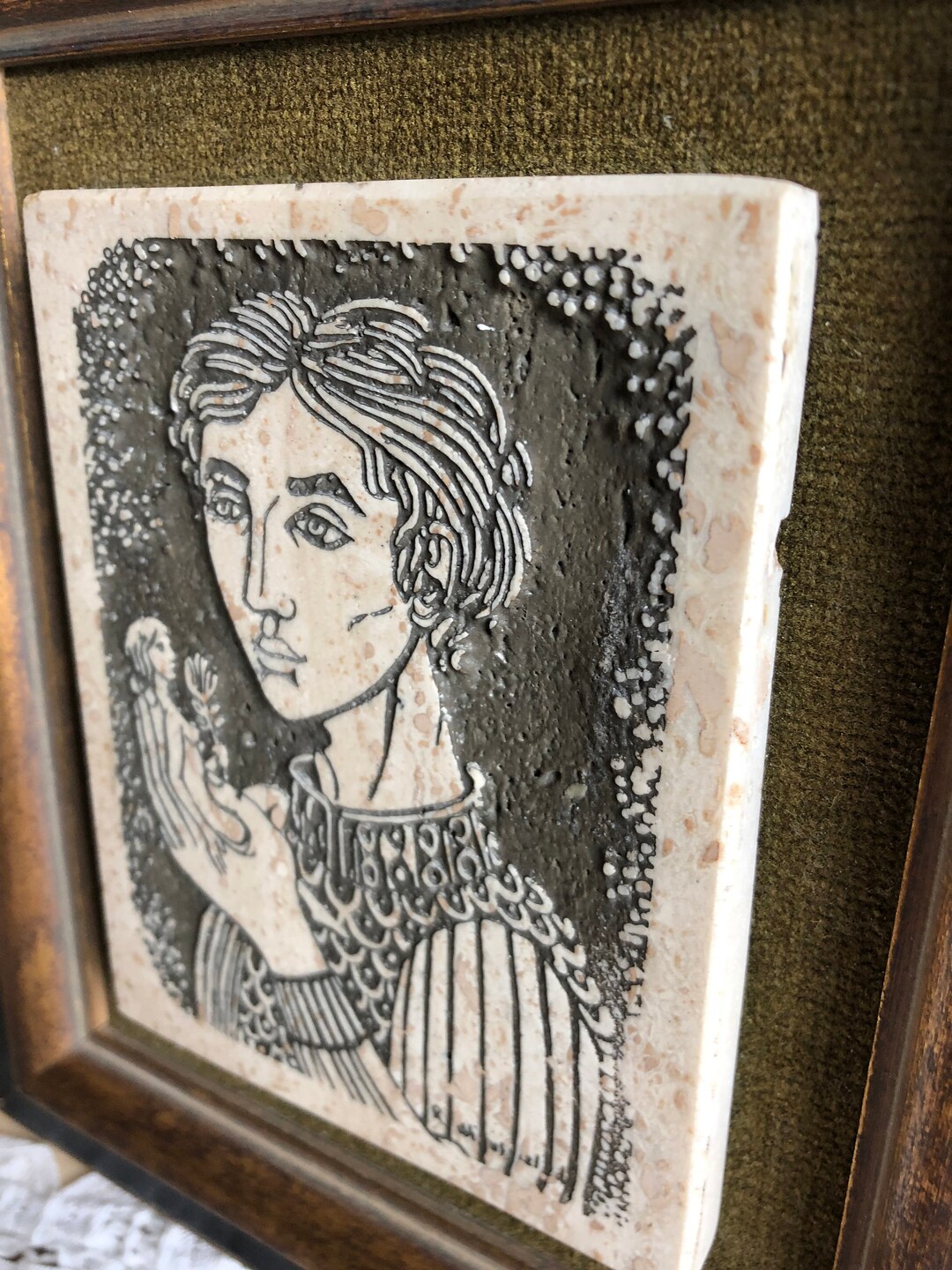 A Wall Art Picture With A Stone Insert With an Etched/raised Design of ...