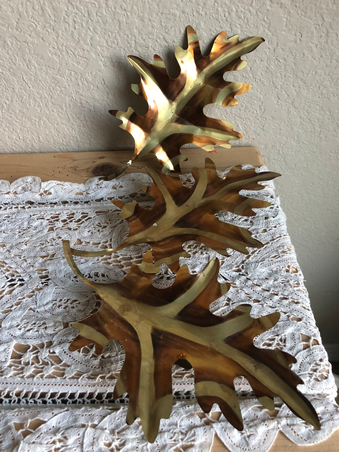 Three Rustic Thin Metal Cutouts in the Shape of Leaves With A Copper ...