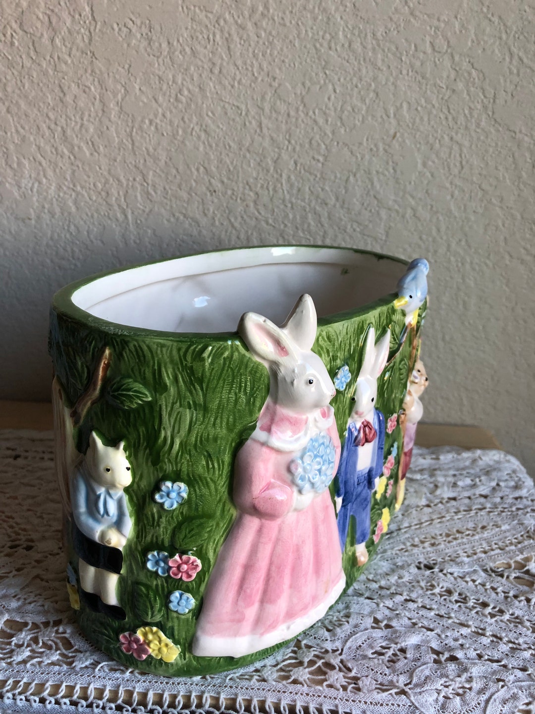 An Oval Textured Ceramic/porcelain Planter With A Spring/easter Theme ...