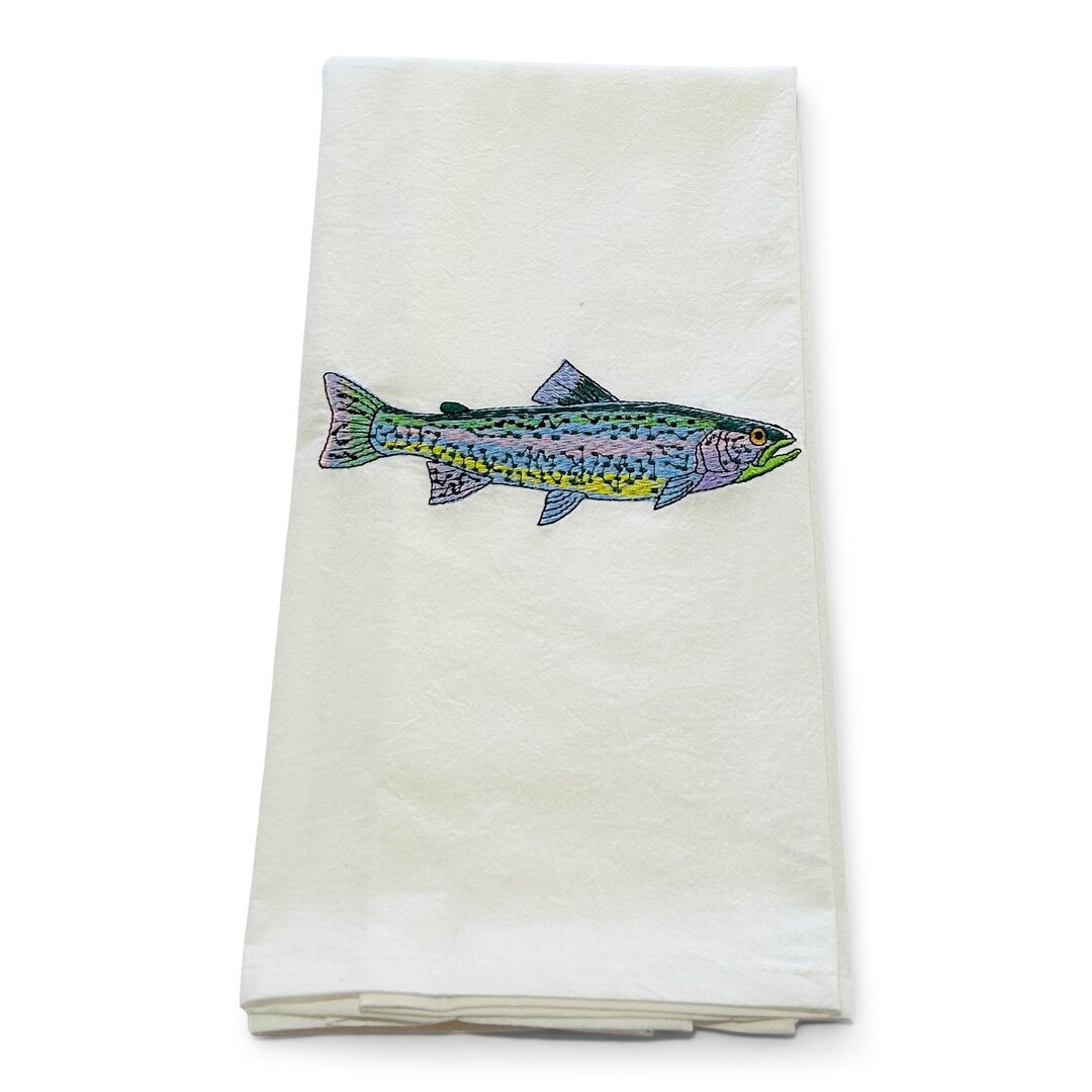 Towel - Rainbow Trout Fish Embroidered Design Kitchen Bath Home Decor ...