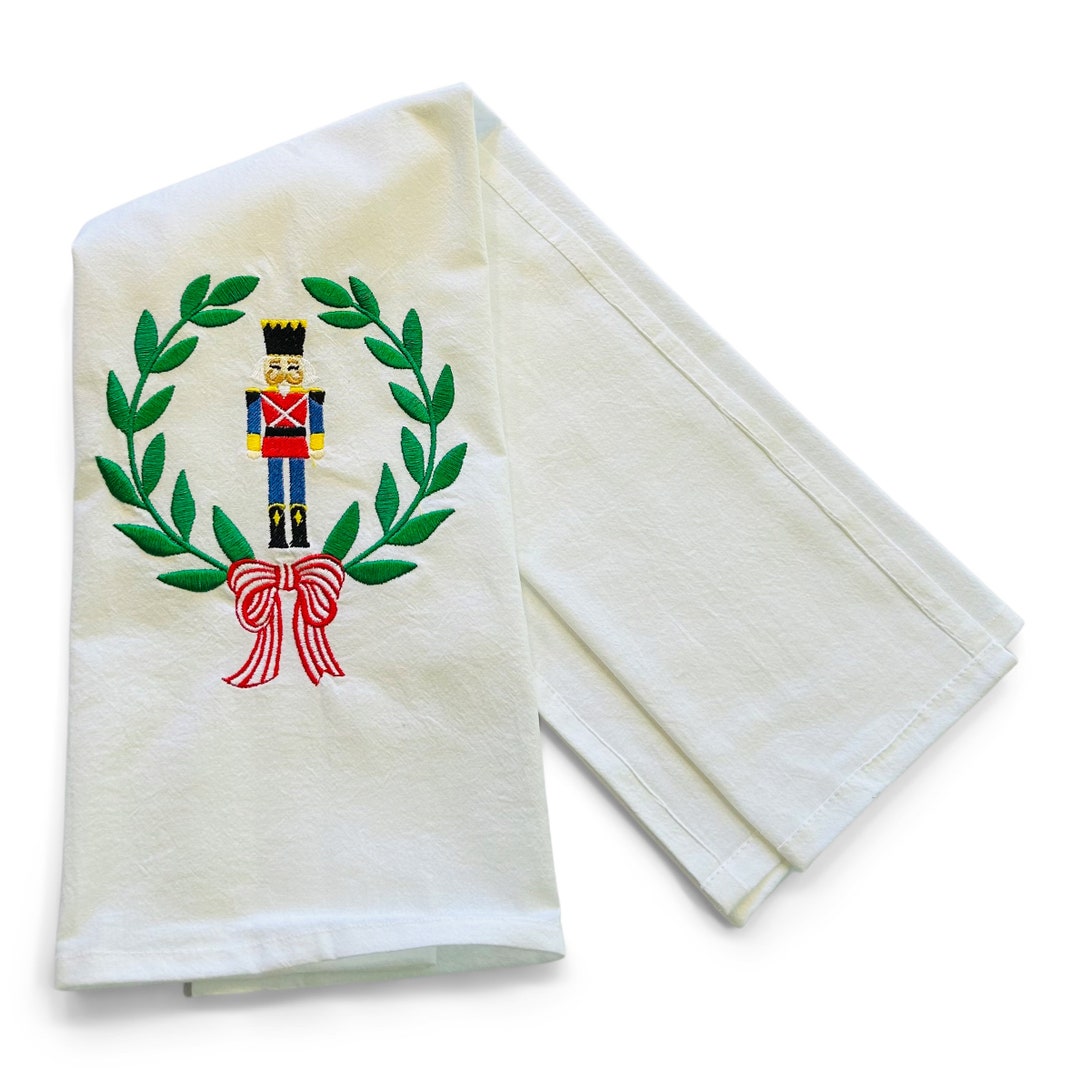 Embroidered Nutcracker in Laurel Wreath Home Kitchen Towel Guest Towel ...