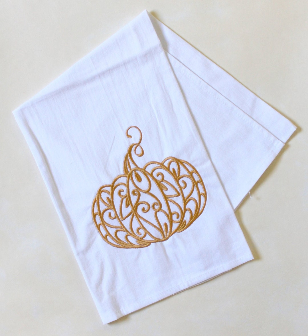 Embroidered Fall Pumpkin Thanksgiving Holiday Home Kitchen Towel Guest ...