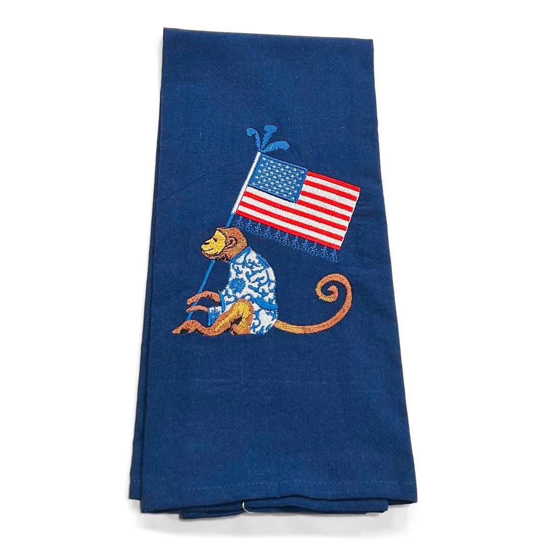 Embroidered Fourth of July Monkey With American Flag Chinoiserie ...