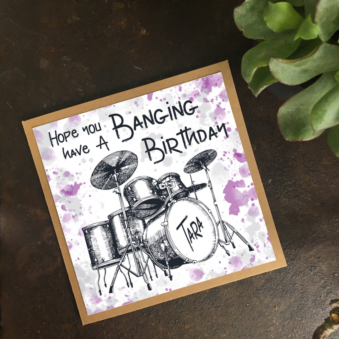 Drum Player's Birthday Card Drums Card Personalise Name Band Card ...