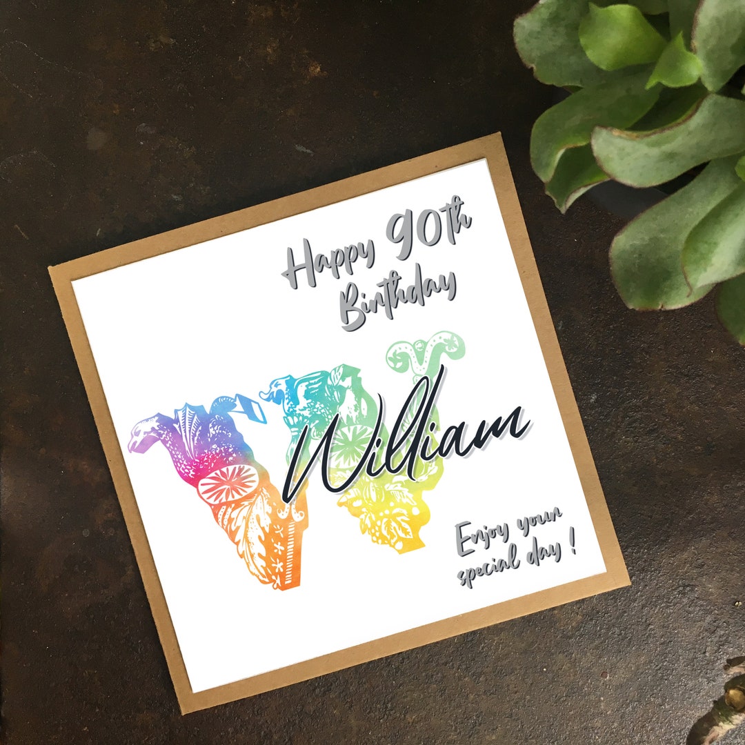 90th Birthday Card - Personalised Birthday Card - A-Z Letters - Gender ...