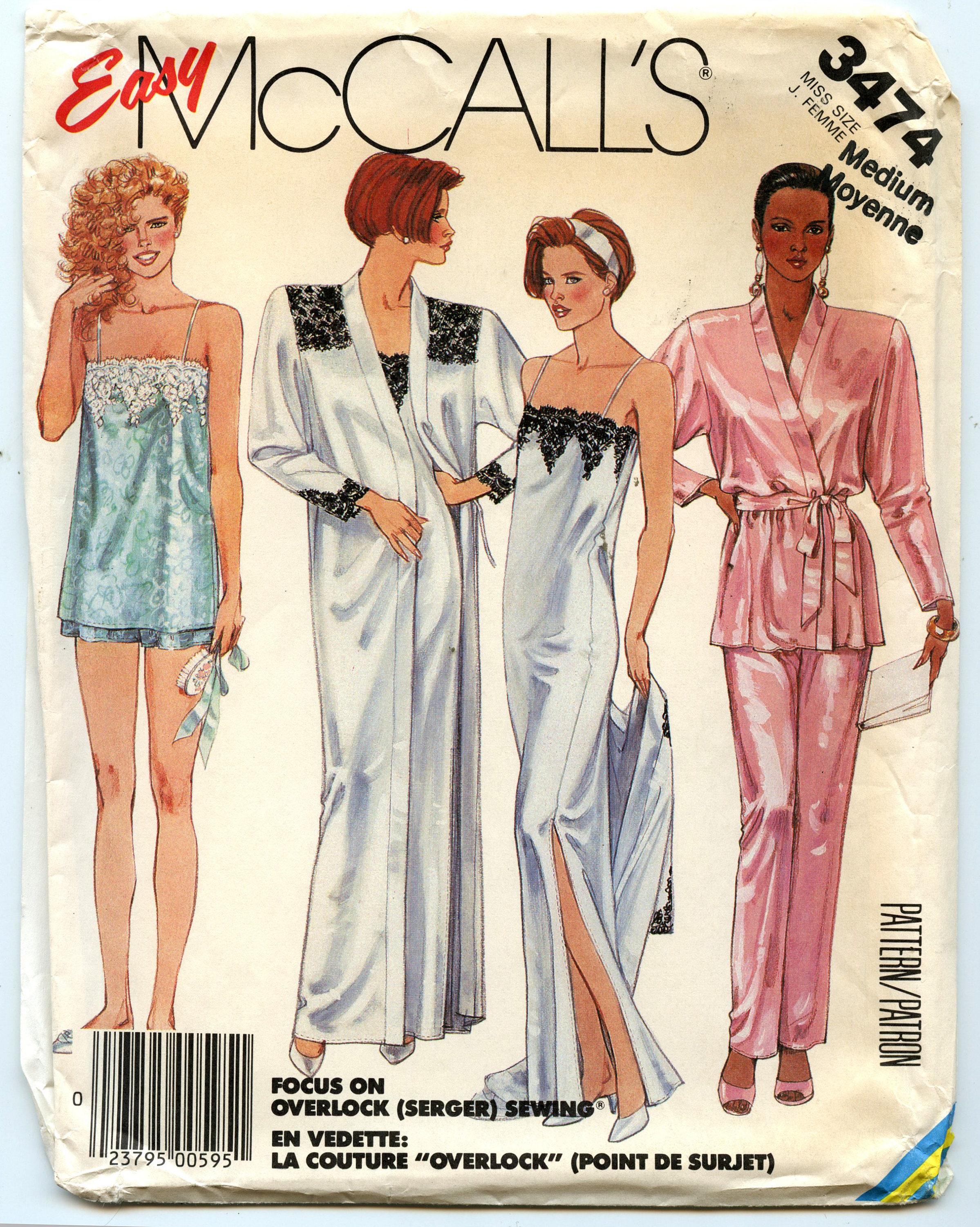 Mccall's Pattern 3474 Misses' Robe and Tie Belt, Nightgown, Camisole ...