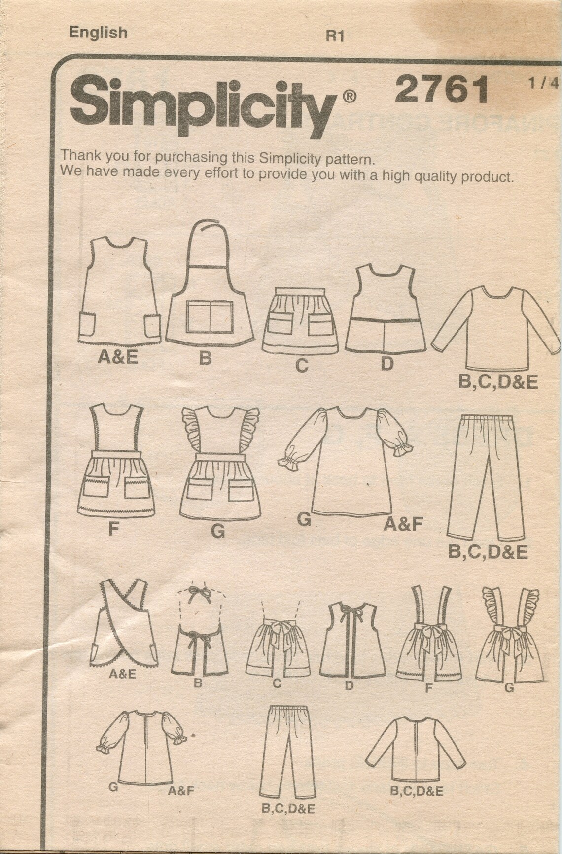 Simplicity Sewing Pattern 2761 Doll Clothes and Aprons for 18" Dolls ...