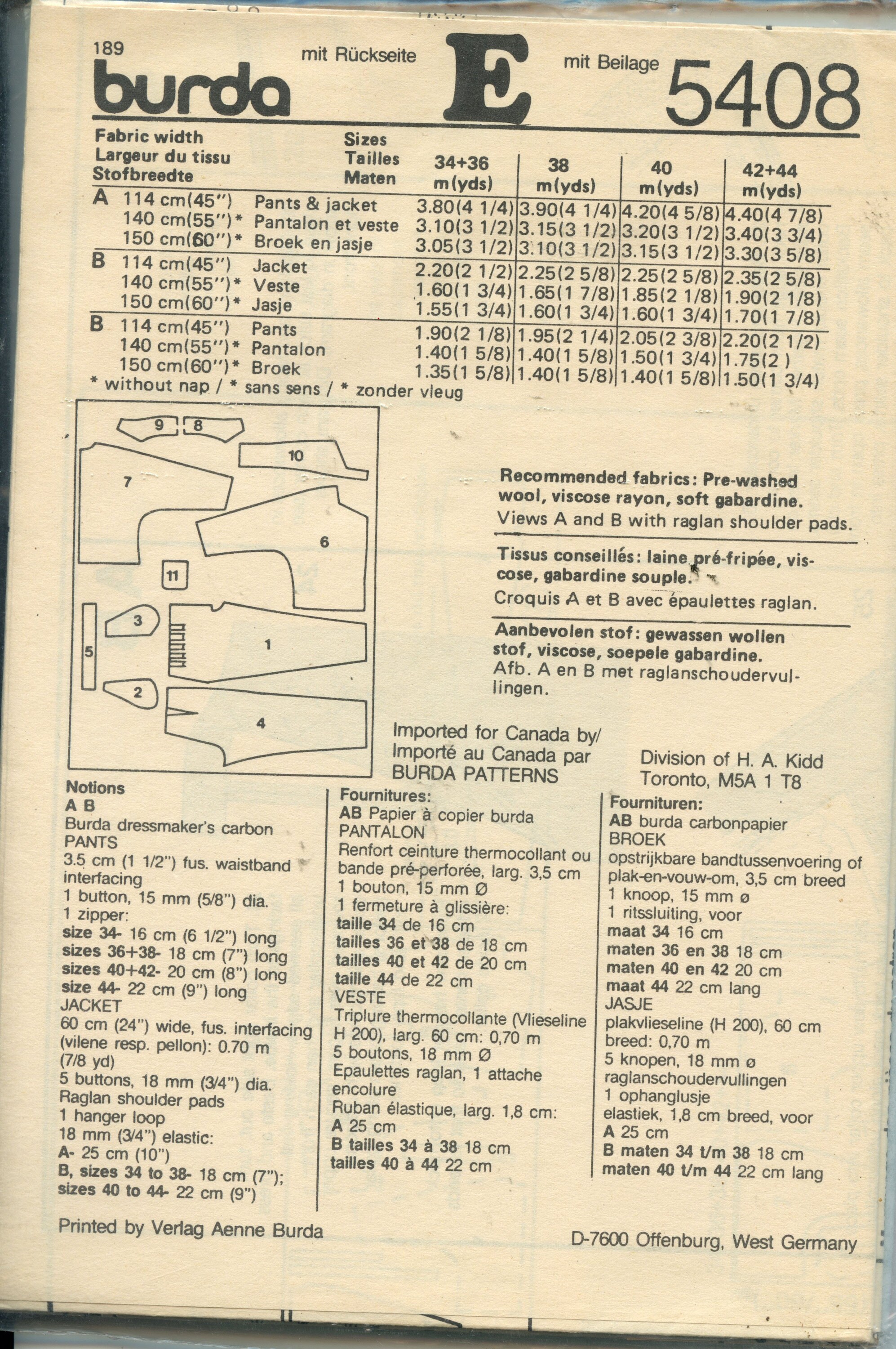 Vintage Burda Sewing Pattern 5408 Misses' Jacket With Raglan Shoulder ...