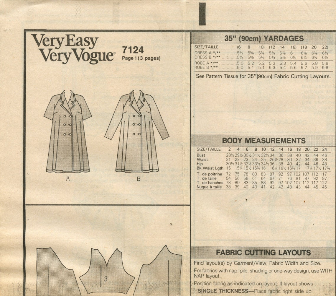 Vogue Sewing Pattern 7124 Misses' Double Breasted Maternity Dress Sizes ...