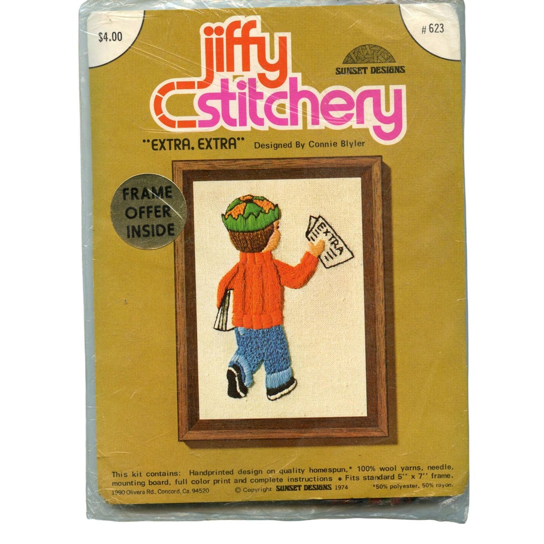 Sunset Designs Jiffy Stitchery Embroidery, Crewel Kit #623 Extra, Extra ...