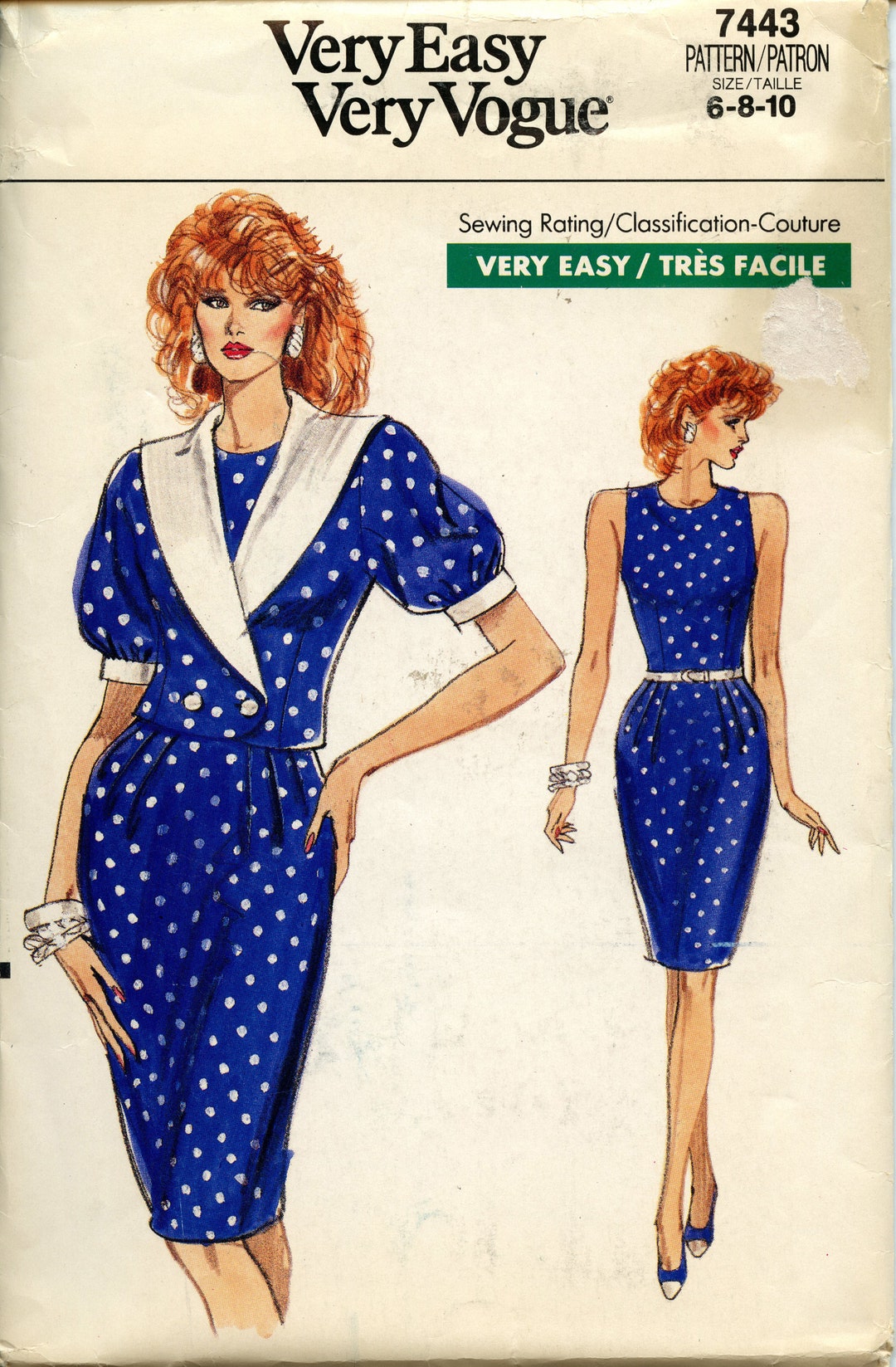 Vogue Sewing Pattern 7443 Misses' Jacket and Dress 1980's Sizes 6-8-10 ...