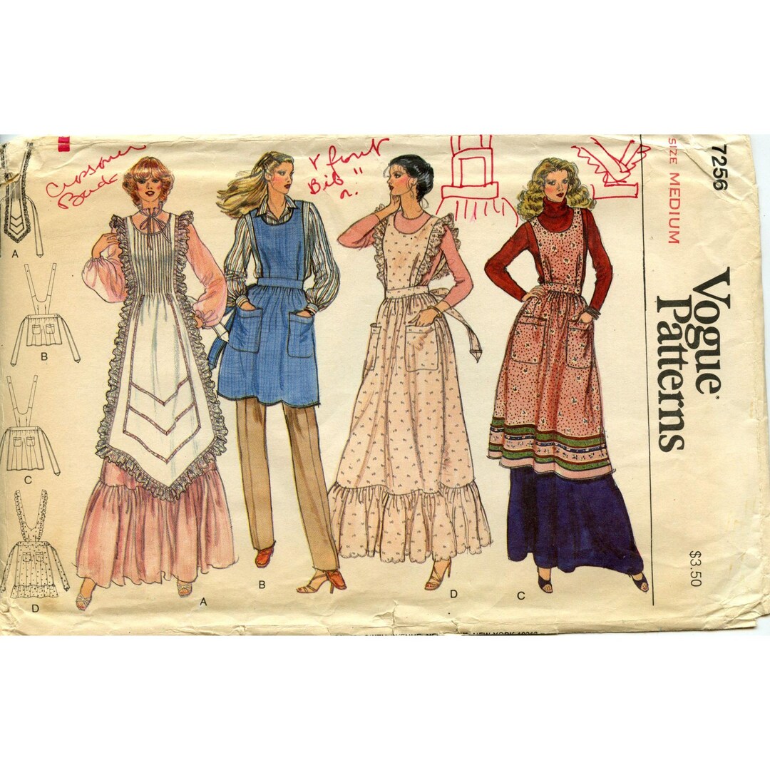 Vogue 7256 Misses Aprons Sewing Pattern Size Medium Bust 34-36" 12 ...
