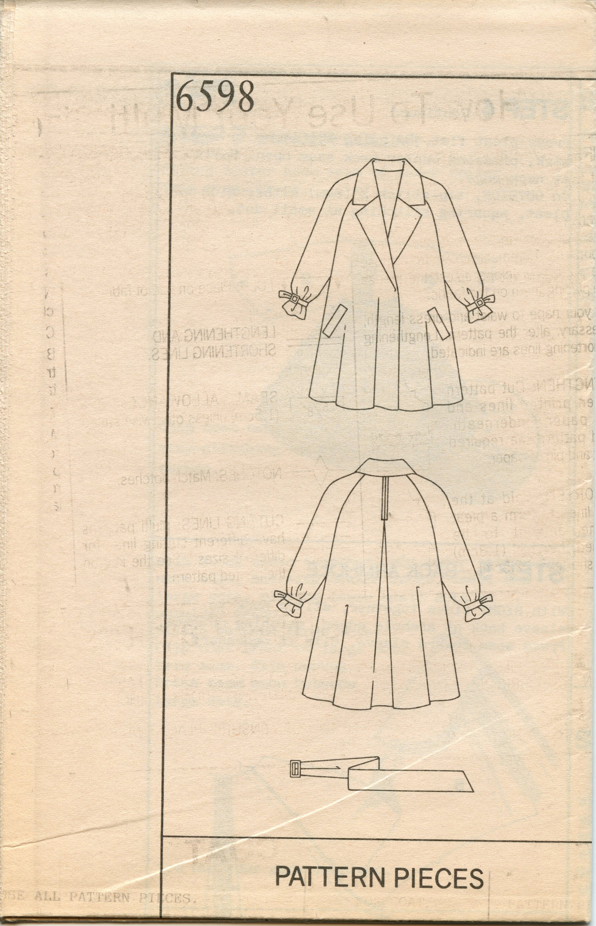 New Look Sewing Pattern 6598 Misses' Loose Fitting Short Coat With Belt ...
