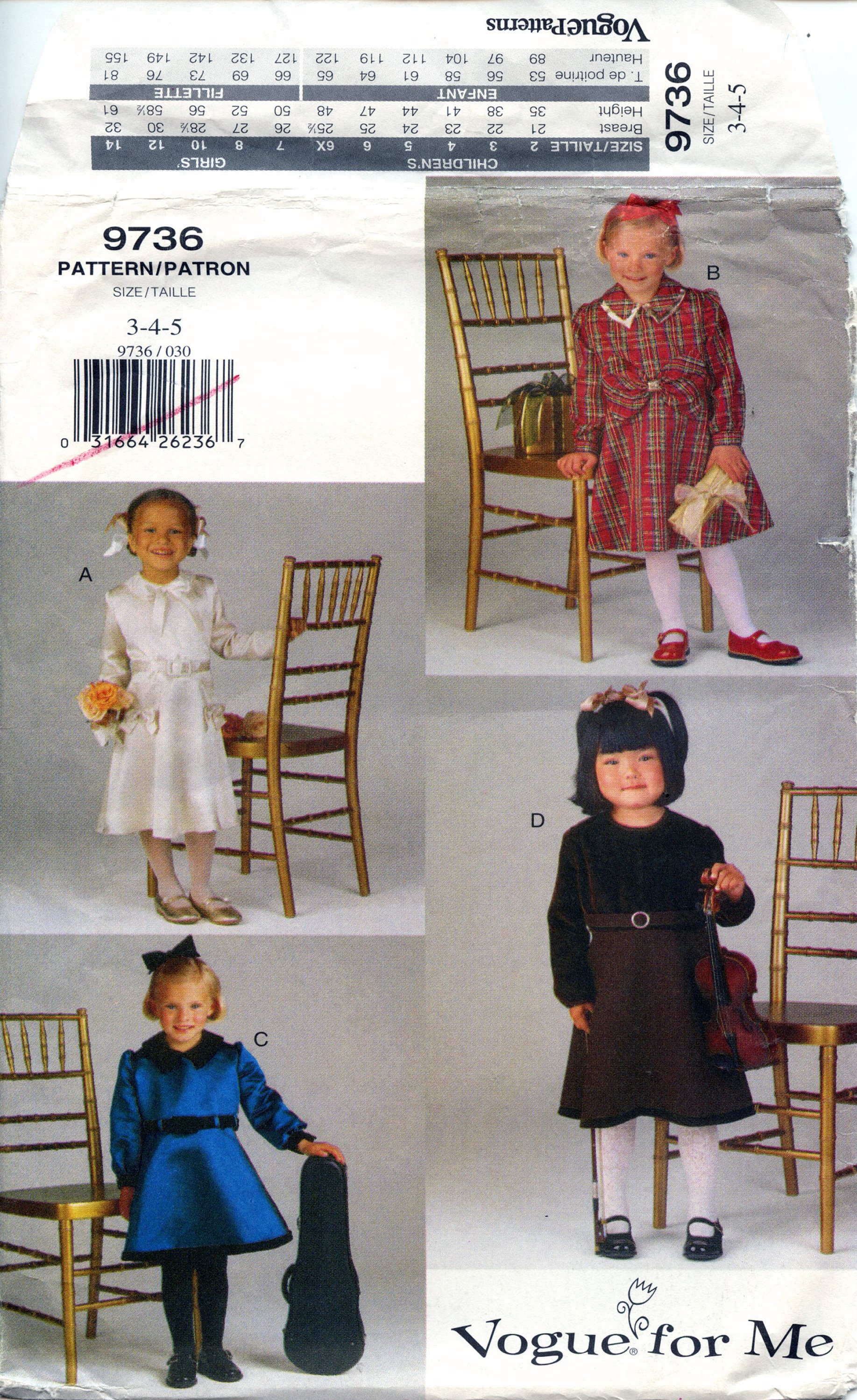 Vogue for Me Sewing Pattern 9736 Girl's Lined Dress Sizes - Etsy