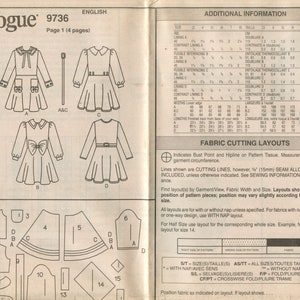 Vogue for Me Sewing Pattern 9736 Girl's Lined Dress Sizes 3-4-5 Uncut ...
