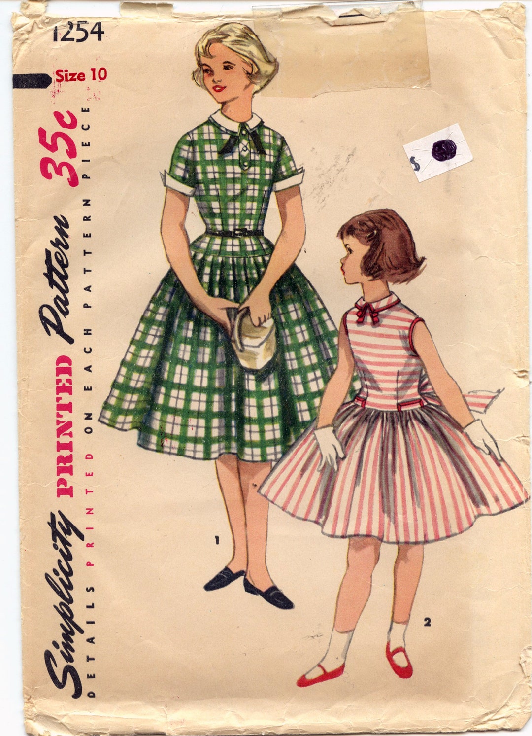 Vintage Simplicity Pattern 1254 Girl's One-piece Dress With Detachable ...