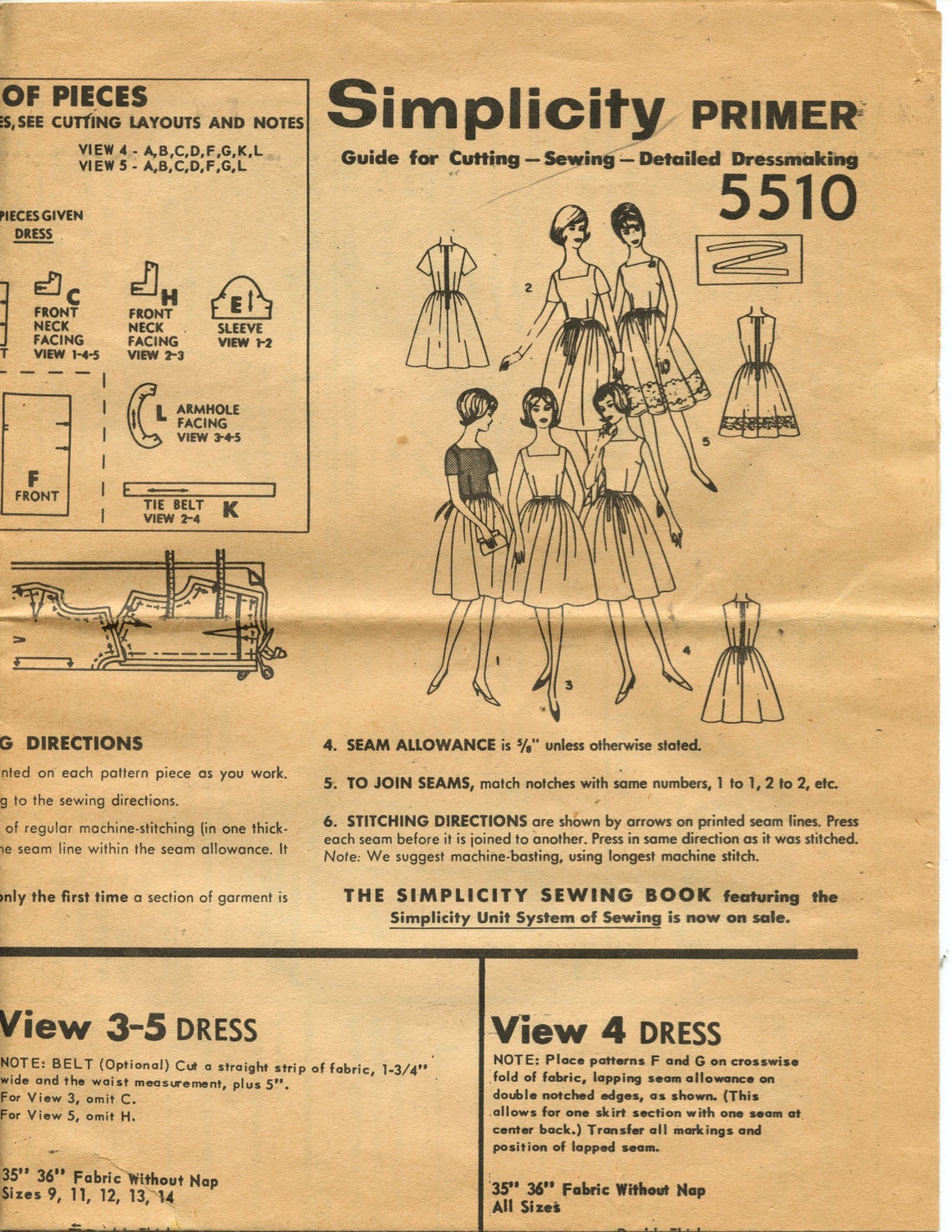 Vintage 1964 Simplicity Pattern 5510 Junior Party One-piece Dress ...
