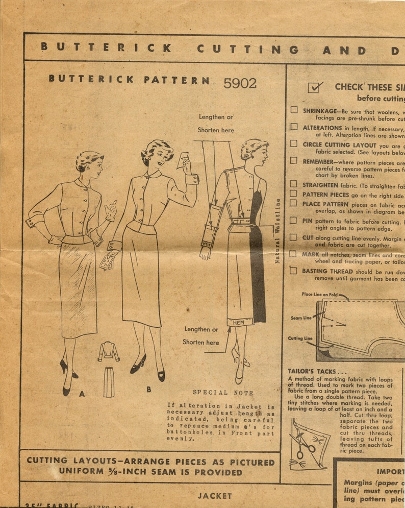 Rare Butterick Sewing Pattern 5902 Misses' Two-piece Suit Cuffs ...