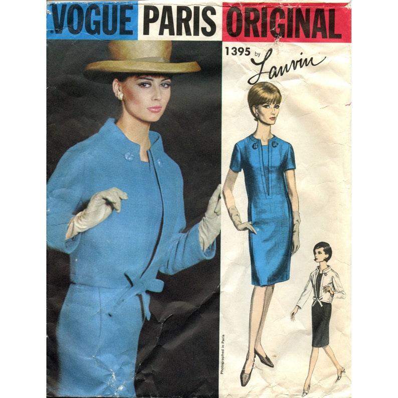 1964 Vogue Pattern 1395 Misses' Dress and Jacket Lanvin Size 18 Cut and ...