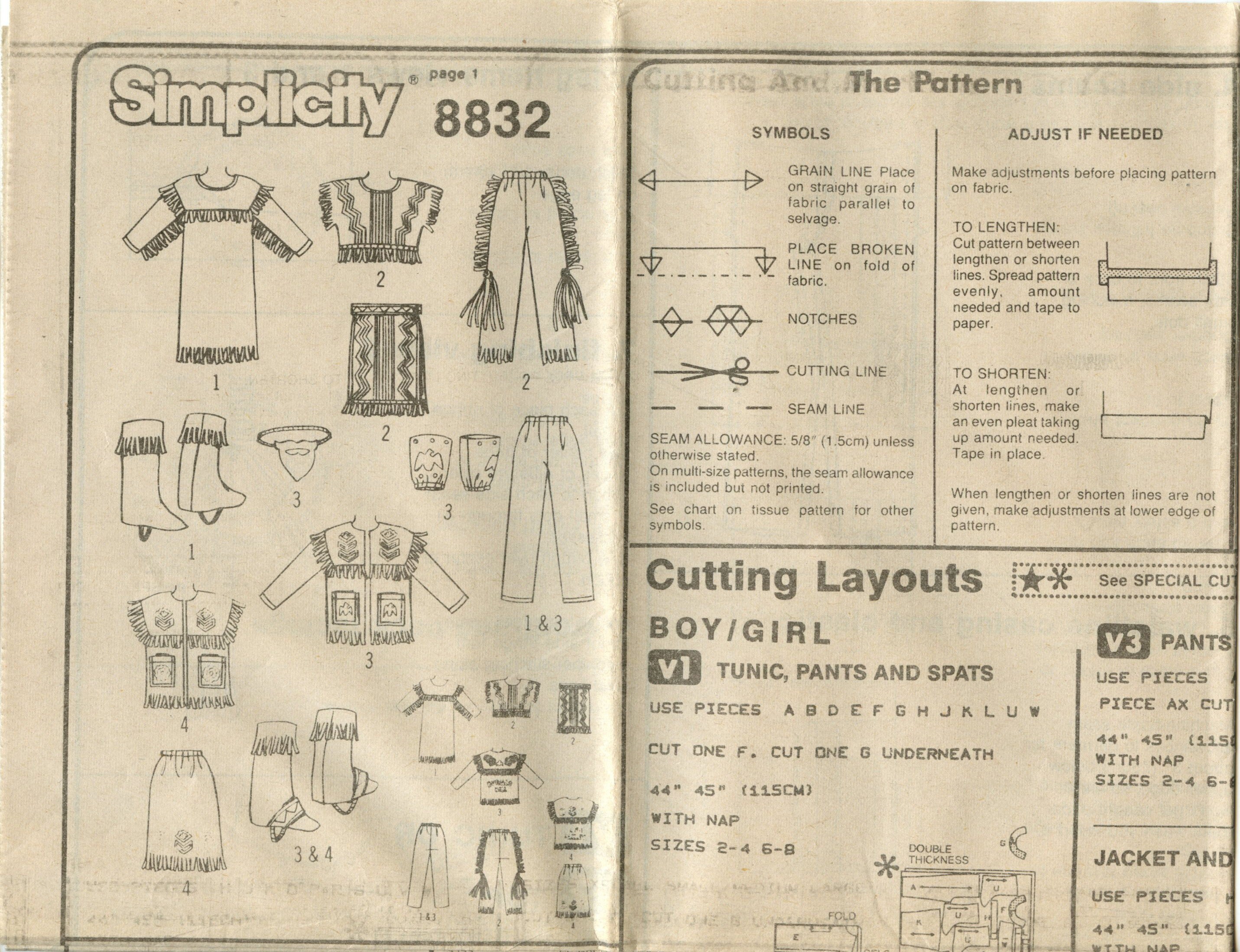 Vintage Simplicity Costume Pattern 8832 Adult Davy Crockett, Hiawatha ...