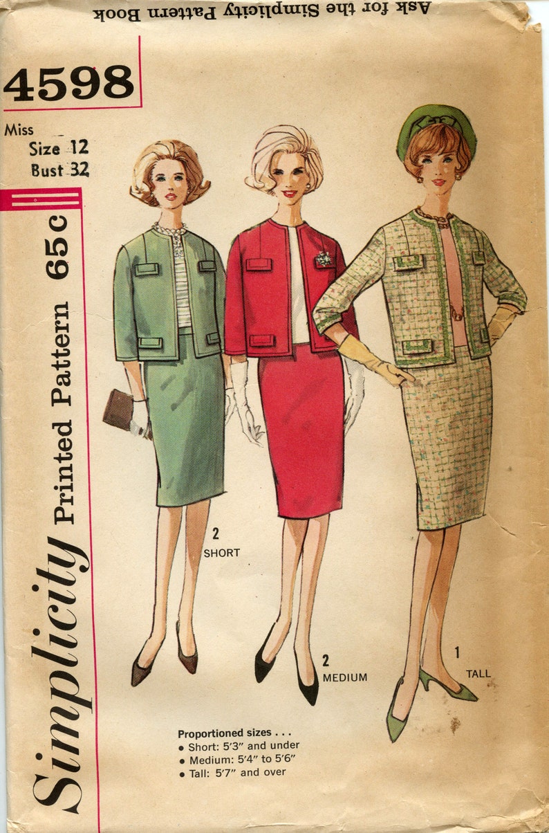 Uncut Vintage Simplicity Sewing Pattern 4598 Misses' Two-piece Suit ...