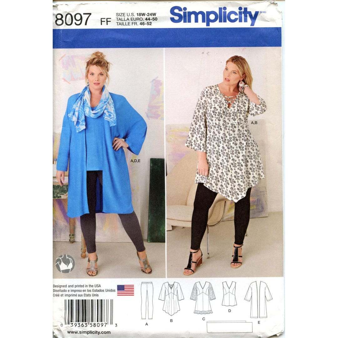 Simplicity 8097 Womens Plus Size Tunic Top & Cardigan Sewing Pattern ...