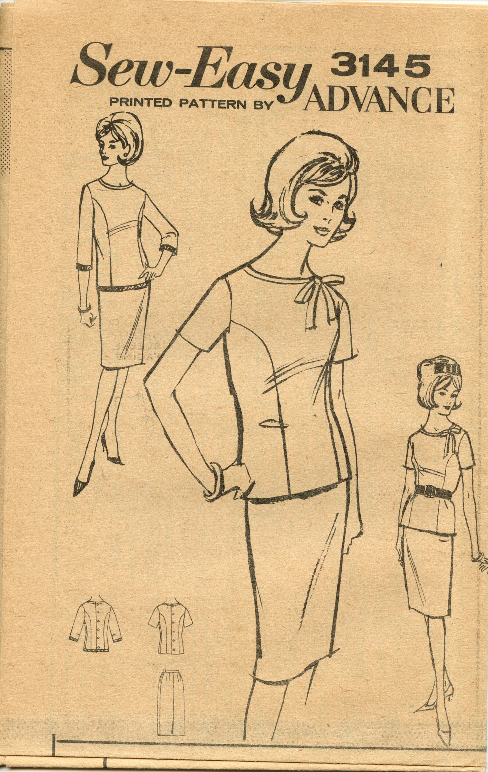 Vintage Advance Sew-easy Sewing Pattern 3145 Junior Two-piece Dress ...
