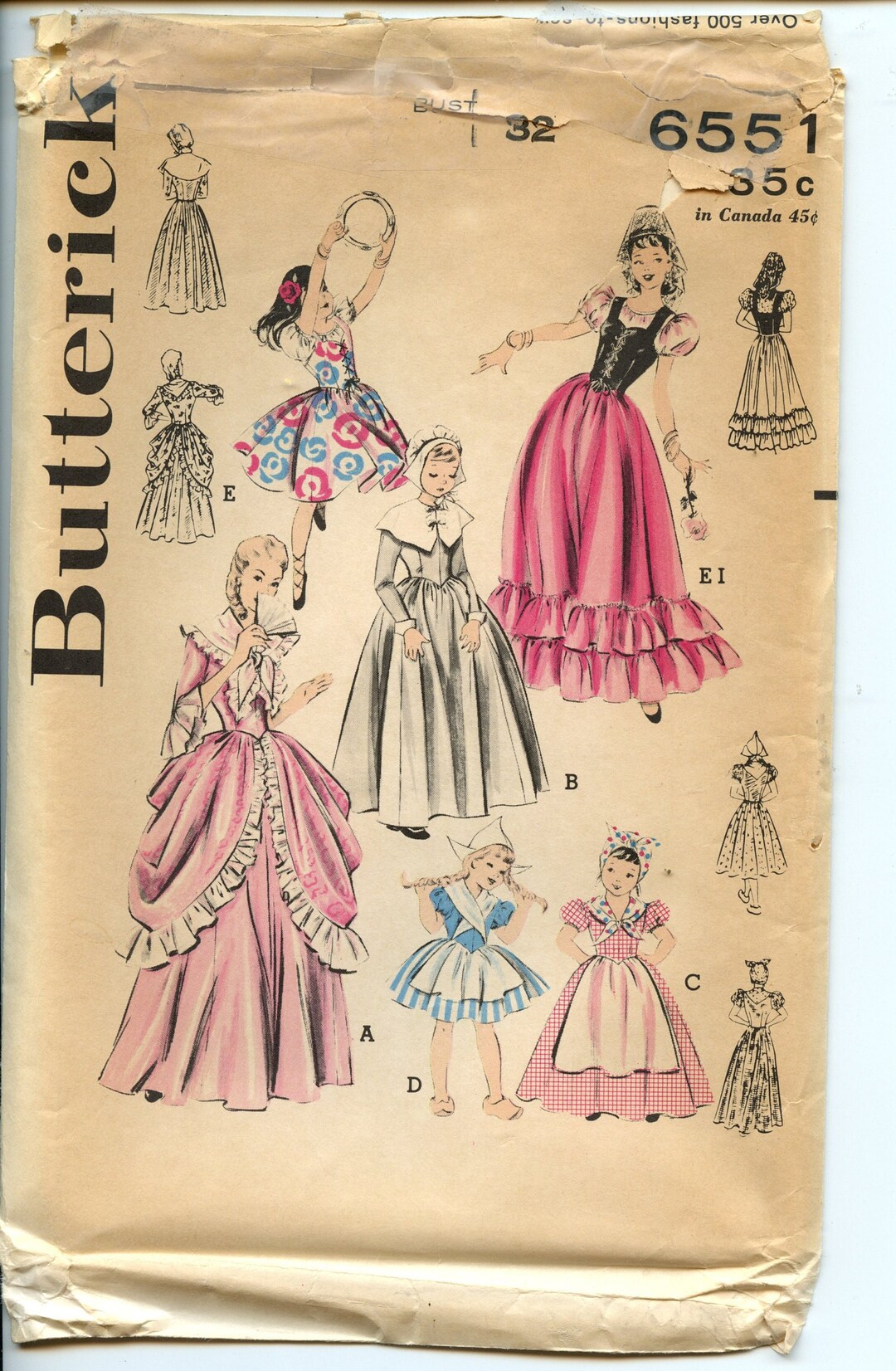 1950's Butterick Costume Pattern 6551 Dutch, Spanish and Early American ...