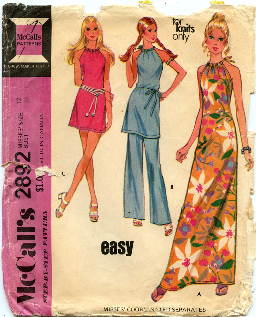 EASY Vintage Simplicity Sewing Pattern 2892 Misses' Halter Dresses ...