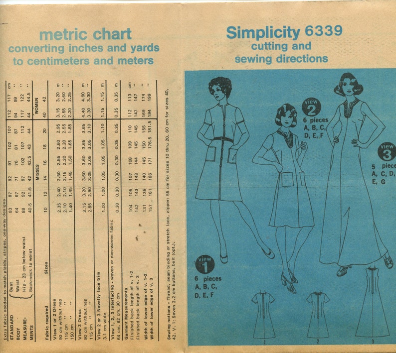 Easy Vintage Simplicity Sewing Pattern 6339 Misses' 1970's Dress in Two ...