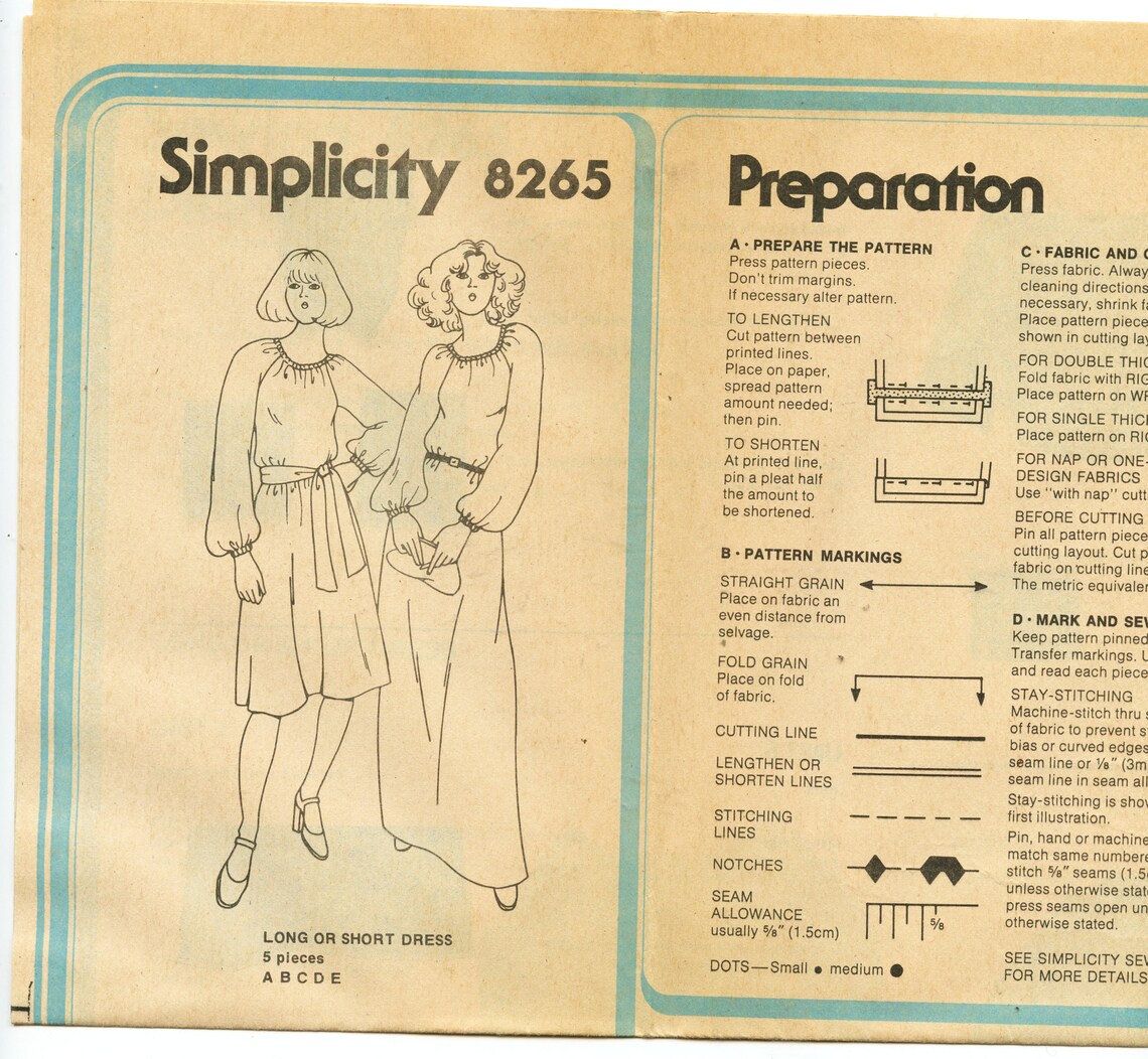 Vintage Jiffy Simplicity Sewing Pattern 8265 Misses' Pullover Dress in ...