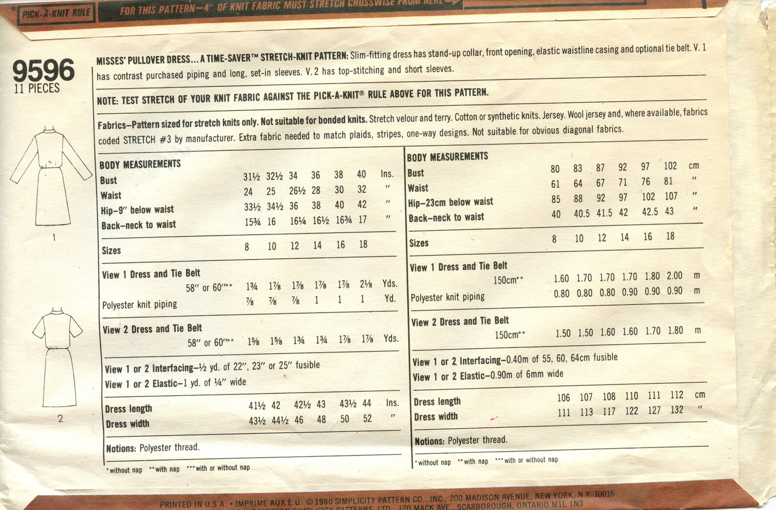 Vintage Simplicity Pattern 9596 Misses' Pullover Dress - Etsy