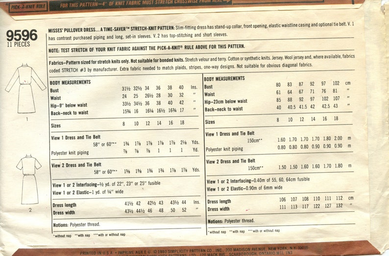 Vintage Simplicity Pattern 9596 Misses' Pullover Dress - Etsy