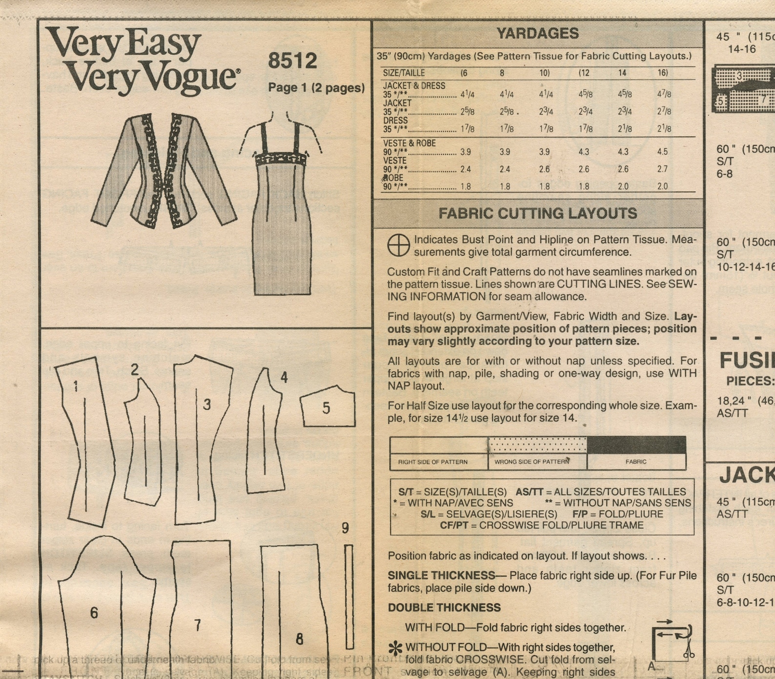 Vogue Pattern 8512 Misses' Semi-fitted Jacket Fitted Tapered Dress With ...