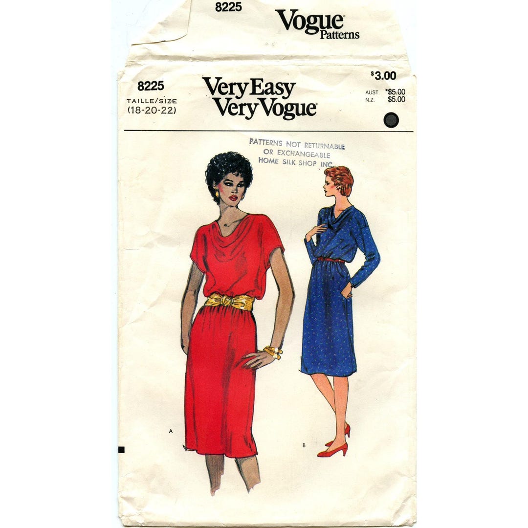 Vogue Patterns 8225 Dress Sewing Pattern Sizes 18-20-22 Women’s Easy ...