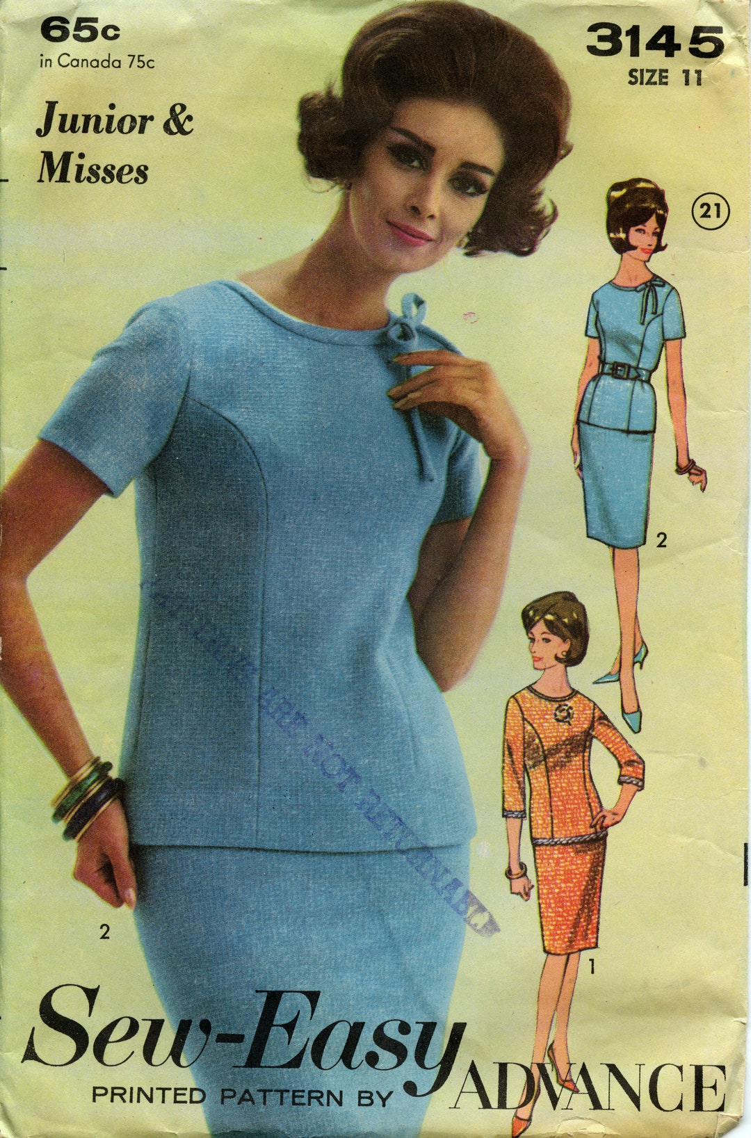 Vintage Advance Sew-easy Sewing Pattern 3145 Junior Two-piece Dress ...